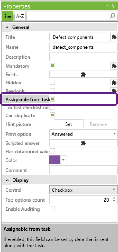 Fields assignable from tasks | iCL Documentation